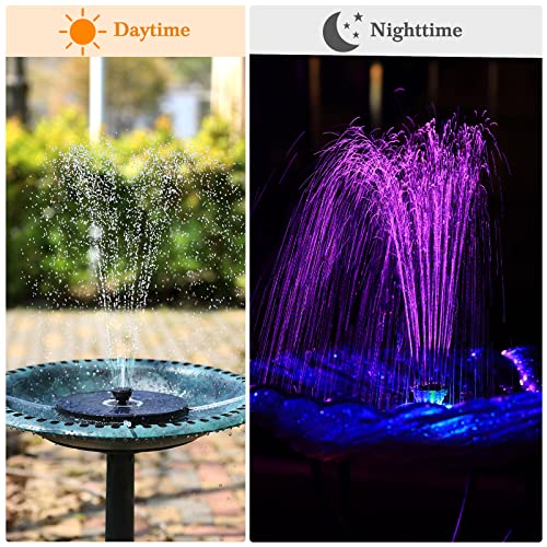 AMZtime LED Solar Fountain Pump 5.5W with Color LED Lights and 2000mAh Battery, 7 Nozzles Solar Bird Bath Fountain Pump, for Outdoor, Garden, Pond, Bird Bath, Swimming Pool