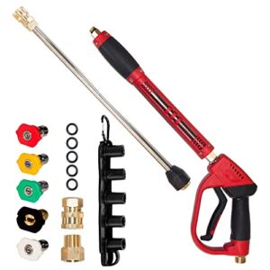 hourleey pressure washer gun, red high power washer gun with replacement wand extension, 5 nozzle tips, m22 fittings, 40 inch, 5000 psi