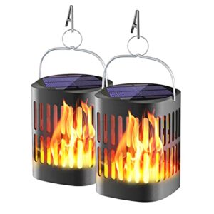 ollivage solar flame lantern light, solar torch light outdoor hanging lantern lights decoration lighting solar powered garden light dusk to dawn auto turn on/off for tree pathway, 2 pack