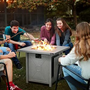 YITAHOME 28 Inch Propane Fire Pit Table, 40,000 BTU Gas Fire Pit with Ignition Systems, Iron Tabletop, Lava Rock, Cover, Lid Hanger, Square Outdoor Firetable for Patio Garden Backyard (Sliver Grey)