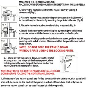 Electric Patio Parasol Umbrella Heater, Folding Outdoor Electric Infrared Space Heater with 3 Heating Panels for Pergola Or Gazabo for Outside Garden Terrace Home Essential