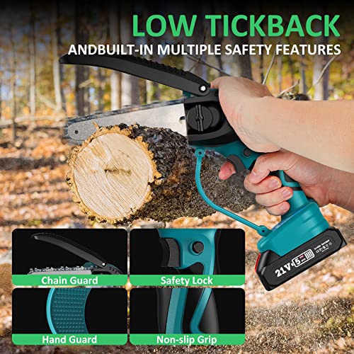 Mini Chainsaw Cordless, Seesii Electric Chainsaw 6 Inch with 2 Super Powered Batteries, Battery Powered Chainsaw with Automatic Oiler for Tree Branch Pruner Wood Cutting【Gardening Tools Set】