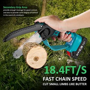 Mini Chainsaw Cordless, Seesii Electric Chainsaw 6 Inch with 2 Super Powered Batteries, Battery Powered Chainsaw with Automatic Oiler for Tree Branch Pruner Wood Cutting【Gardening Tools Set】