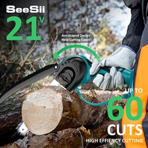 Mini Chainsaw Cordless, Seesii Electric Chainsaw 6 Inch with 2 Super Powered Batteries, Battery Powered Chainsaw with Automatic Oiler for Tree Branch Pruner Wood Cutting【Gardening Tools Set】