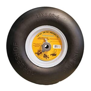 HORSESHOE New Commercial Solid 13x5.00-6 Flat Free Smooth Tire w/Steel Wheel for Riding Lawn Mower (Deck 36"-68") Garden Tractor - Center hub 3.25"-5.9" - Bore ID 1/2" 135006 (2)