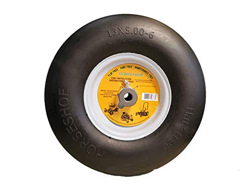 HORSESHOE New Commercial Solid 13x5.00-6 Flat Free Smooth Tire w/Steel Wheel for Riding Lawn Mower (Deck 36"-68") Garden Tractor - Center hub 3.25"-5.9" - Bore ID 1/2" 135006 (2)