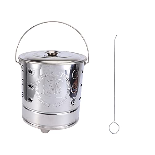 Happyyami Metal Bucket Metal Bucket 2pcs Metal Galvanised Garden Incinerator Bin Burning Leaves Wood Rubbish Dustbin Incinerator Furnace for Yard Garden (Furnace + Tongs) Burn Butter Biochar