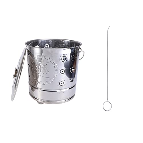 Happyyami Metal Bucket Metal Bucket 2pcs Metal Galvanised Garden Incinerator Bin Burning Leaves Wood Rubbish Dustbin Incinerator Furnace for Yard Garden (Furnace + Tongs) Burn Butter Biochar