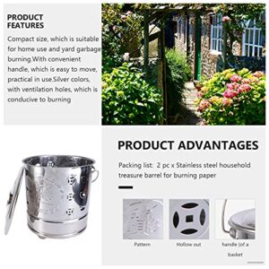 Happyyami Metal Bucket Metal Bucket 2pcs Metal Galvanised Garden Incinerator Bin Burning Leaves Wood Rubbish Dustbin Incinerator Furnace for Yard Garden (Furnace + Tongs) Burn Butter Biochar