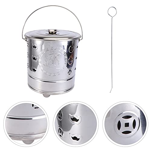 Happyyami Metal Bucket Metal Bucket 2pcs Metal Galvanised Garden Incinerator Bin Burning Leaves Wood Rubbish Dustbin Incinerator Furnace for Yard Garden (Furnace + Tongs) Burn Butter Biochar