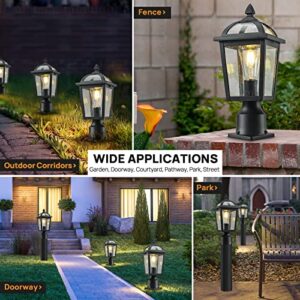 Moonlok Dusk to Dawn Outdoor Post Light, Waterproof Pole Lantern Light Fixture, Seeded Glass Exterior Matte Black Lamp Post Light for Yard, Garden, Fence, Pathway