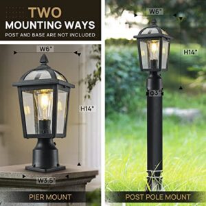 Moonlok Dusk to Dawn Outdoor Post Light, Waterproof Pole Lantern Light Fixture, Seeded Glass Exterior Matte Black Lamp Post Light for Yard, Garden, Fence, Pathway