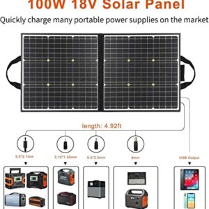 Solar Panels 100W 18V Portable Solar Panel 5V USB Flashfish Foldable Solar Cells Battery Charger Folding Outdoor Power Supply Camping Garden (18V 100W) (18V 100W) ()