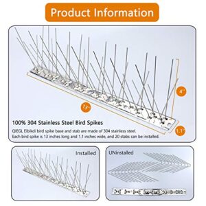 QIEGL Bird Spikes for Pigeons Small Birds Anti Bird Spike Metal Bird Deterrent Spikes Stainless Steel Fence Spikes Cover 25 Feet (23 Pack Uninstalled)