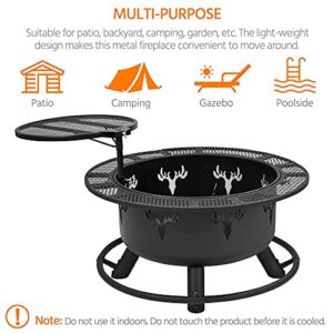 Yaheetech 32in Fire Pit Outdoor Wood Burning Firepits Outdoor Fireplace with 18.5 Inch Swivel Cooking Grill Grate & Poker Fire Bowl for Camping, Backyard, BBQ, Garden, Bonfire