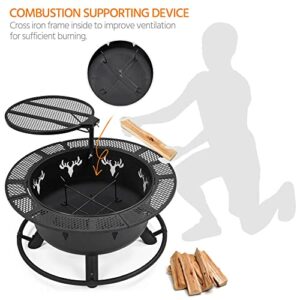 Yaheetech 32in Fire Pit Outdoor Wood Burning Firepits Outdoor Fireplace with 18.5 Inch Swivel Cooking Grill Grate & Poker Fire Bowl for Camping, Backyard, BBQ, Garden, Bonfire