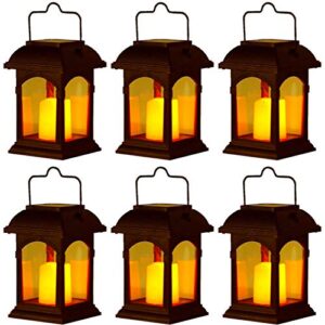 clihere solar lantern outdoor hanging, flickering retro candle effect solar stake light, solar hanging lanterns outdoor, solar decorations patio light for garden,lawn,tree,yard, umbrella (6 pack)