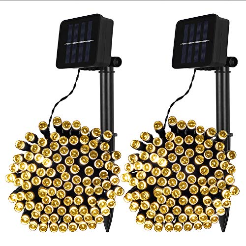 Qunlight 2 Pack Solar String Lights 33ft 100 LED Solar Powered Outdoor Lighting Waterproof Christmas Fairy Lights for Xmas Tree Garden Homes Ambiance Wedding Lawn Party Decor (Warm White)