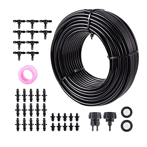 Irrigation Hose Kit, 80 Feet 1/4 Inch Drip Line Irrigation Hose, with a Variety of Drip Irrigation Barbed Fittings，Suitable for Garden Irrigation System (1/4 Hose Standard kit)