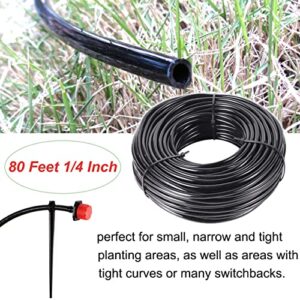 Irrigation Hose Kit, 80 Feet 1/4 Inch Drip Line Irrigation Hose, with a Variety of Drip Irrigation Barbed Fittings，Suitable for Garden Irrigation System (1/4 Hose Standard kit)