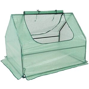 sunnydaze mini greenhouse with 2 zippered side doors – steel tube frame with pe panels – outdoor portable greenhouse tent – fits over planter or garden bed – green – 4 x 3 feet