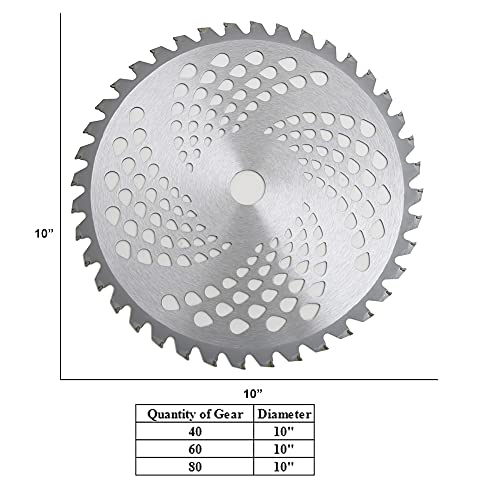 HritHcoxi 10 Inch Carbide Alloy Brush Cutter Trimmer Blade for Weeder, 3pcs Weed Eater Blade Grass Cutter Circular Saw Blade Brush Cutter Blade 40T, 60T, 80T