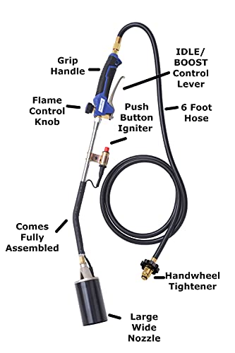 Flame King Propane Torch Kit Heavy Duty Weed Burner, 340,000 BTU with Electric Lighter (Self Igniting), with 6 ft Hose Regulator Assembly