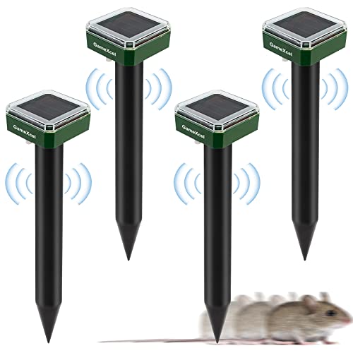 Solar Mole Repeller Gopher Repellent Ultrasonic Solar Powered 4pcs Pest Repeller for Mole Repeller Rodent Gopher Deterrent Vole Chaser for Lawn Yard & Garden of Outdoor Use 4 Packs