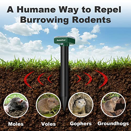 Solar Mole Repeller Gopher Repellent Ultrasonic Solar Powered 4pcs Pest Repeller for Mole Repeller Rodent Gopher Deterrent Vole Chaser for Lawn Yard & Garden of Outdoor Use 4 Packs