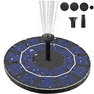 floating solar fountain pump,circle solar powered bird bath fountain free standing solar pond pump with 1200mah battery backup,6 nozzles solar fountain for aquarium outdoor garden-black 18cm(7inch)