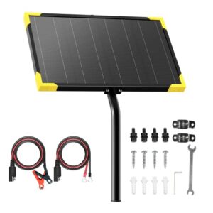 voltset 10 watt solar panel kit powered charger, 12v waterproof solar battery trickle charger & maintainer with tubular bracket + installation tool for automatic gate opener, electrical fence