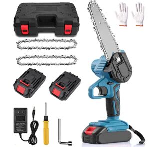 6-inch cordless mini chainsaw, handheld electric chain saw with 2 chains and 2 batteries rechargeable chainsaw for wood cutting garden logging tree trimming branch