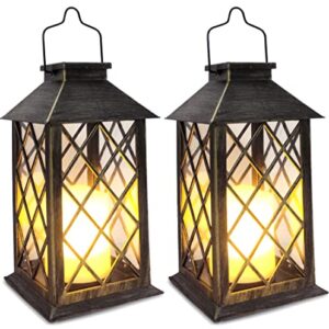 SHYMERY Solar Lantern,Outdoor Garden Hanging Lanterns,Set of 2,14 Inch Waterproof LED Flickering Flameless Candle Mission Lights for Table,Outdoor,Party Decorative