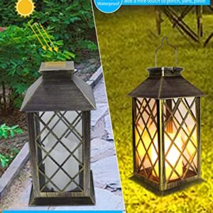 SHYMERY Solar Lantern,Outdoor Garden Hanging Lanterns,Set of 2,14 Inch Waterproof LED Flickering Flameless Candle Mission Lights for Table,Outdoor,Party Decorative