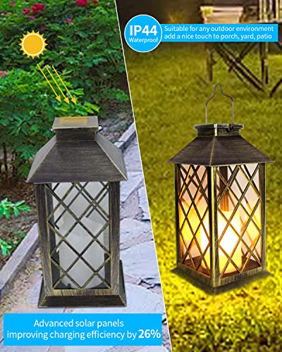 SHYMERY Solar Lantern,Outdoor Garden Hanging Lanterns,Set of 2,14 Inch Waterproof LED Flickering Flameless Candle Mission Lights for Table,Outdoor,Party Decorative