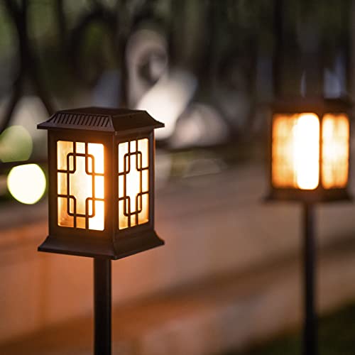 Solar Lantern Outdoor Lights,Big Size Hanging & Plug-in Lawn Path Solar Lights,Waterproof Flickering Flame Solar Lantern Lights，Solar Garden Light in Yard/Fence/Wall