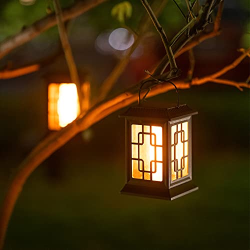 Solar Lantern Outdoor Lights,Big Size Hanging & Plug-in Lawn Path Solar Lights,Waterproof Flickering Flame Solar Lantern Lights，Solar Garden Light in Yard/Fence/Wall