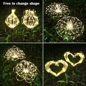 DenicMic 2 Pack Solar Firework Lights Outdoor 200 LED Solar Garden Decorative Lights 8 Mode Starburst Solar Star Waterproof for Patio Path Lawn Holiday Party Outdoor Christmas Decor (Warm White)