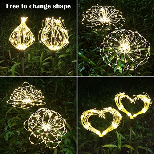 DenicMic 2 Pack Solar Firework Lights Outdoor 200 LED Solar Garden Decorative Lights 8 Mode Starburst Solar Star Waterproof for Patio Path Lawn Holiday Party Outdoor Christmas Decor (Warm White)