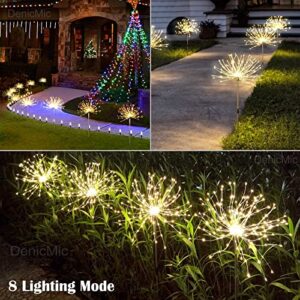 DenicMic 2 Pack Solar Firework Lights Outdoor 200 LED Solar Garden Decorative Lights 8 Mode Starburst Solar Star Waterproof for Patio Path Lawn Holiday Party Outdoor Christmas Decor (Warm White)