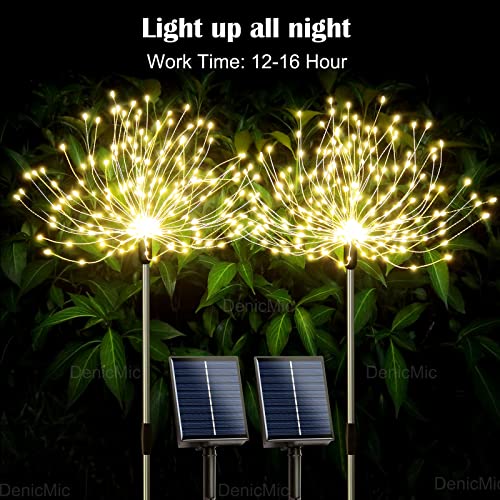 DenicMic 2 Pack Solar Firework Lights Outdoor 200 LED Solar Garden Decorative Lights 8 Mode Starburst Solar Star Waterproof for Patio Path Lawn Holiday Party Outdoor Christmas Decor (Warm White)