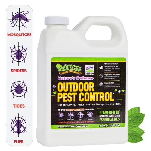 Natural Outdoor Pest Control Spray -Trifecta Nature's Defense: Insect Killer, Mosquito Killer, Spider Killer, Use For Lawns, Patios, Backyard Bug Repellent, Nano-Sized Essential Oils, Safe For People, Planet, Pets (Best Value Concentrate - 32oz)