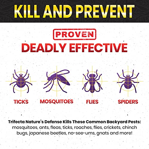 Natural Outdoor Pest Control Spray -Trifecta Nature's Defense: Insect Killer, Mosquito Killer, Spider Killer, Use For Lawns, Patios, Backyard Bug Repellent, Nano-Sized Essential Oils, Safe For People, Planet, Pets (Best Value Concentrate - 32oz)