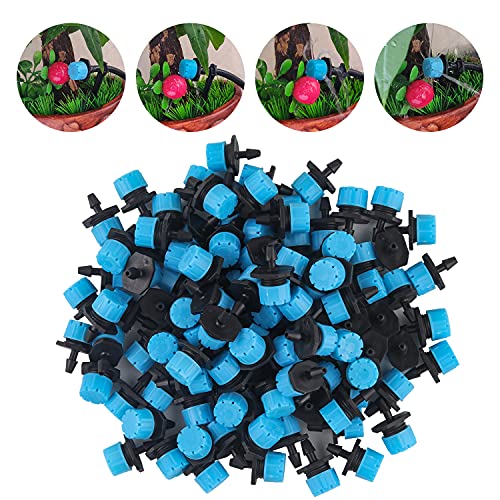 MSDADA 110 Pcs Adjustable Irrigation Drippers Sprinklers Emitter Drip Anti-Clogging Watering System for Flower beds, Gardens, Lawn on 1/4'' Barb (Blue)