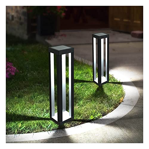 Outdoor Floor Lamp Solar Powered Landscape Path Lights Waterproof Stainless Steel Decorative, 2 Pack Solar Garden Lights for Patio Pathway Garden Yard (19'' H-2 Pack)