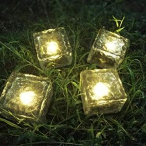 ASTRAEUS Solar Brick Lights Solar Ice Cube Light Brick Rock Lamp Frosted Glass Landscape Led Lights for Garden Path Patio Outdoor Decoration 4PCS Warm White