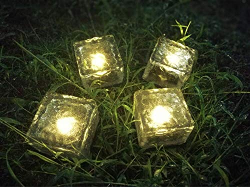 ASTRAEUS Solar Brick Lights Solar Ice Cube Light Brick Rock Lamp Frosted Glass Landscape Led Lights for Garden Path Patio Outdoor Decoration 4PCS Warm White