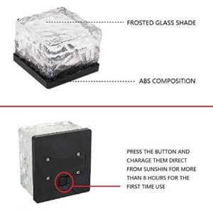 ASTRAEUS Solar Brick Lights Solar Ice Cube Light Brick Rock Lamp Frosted Glass Landscape Led Lights for Garden Path Patio Outdoor Decoration 4PCS Warm White