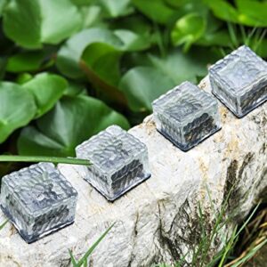 ASTRAEUS Solar Brick Lights Solar Ice Cube Light Brick Rock Lamp Frosted Glass Landscape Led Lights for Garden Path Patio Outdoor Decoration 4PCS Warm White