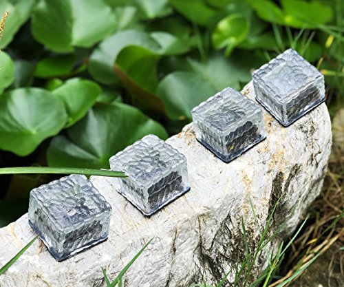 ASTRAEUS Solar Brick Lights Solar Ice Cube Light Brick Rock Lamp Frosted Glass Landscape Led Lights for Garden Path Patio Outdoor Decoration 4PCS Warm White